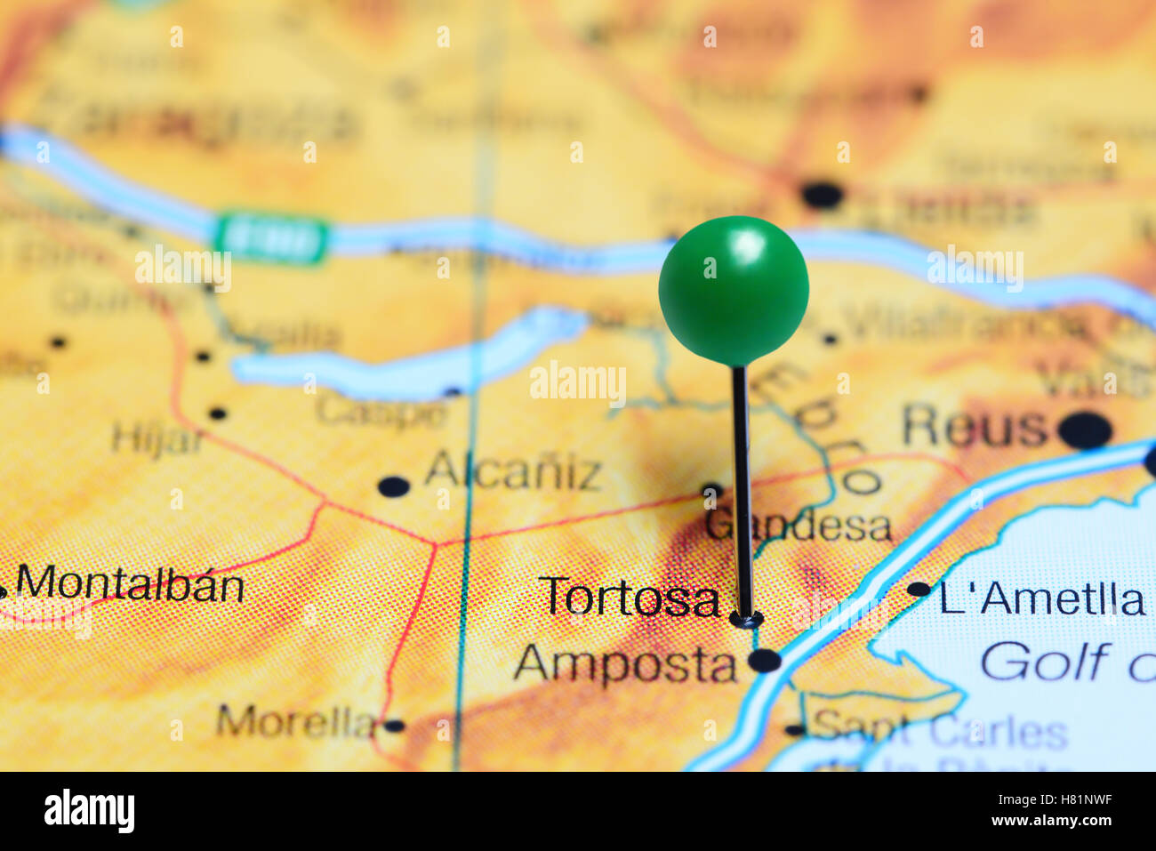 Tortosa pinned on a map of Spain Stock Photo - Alamy