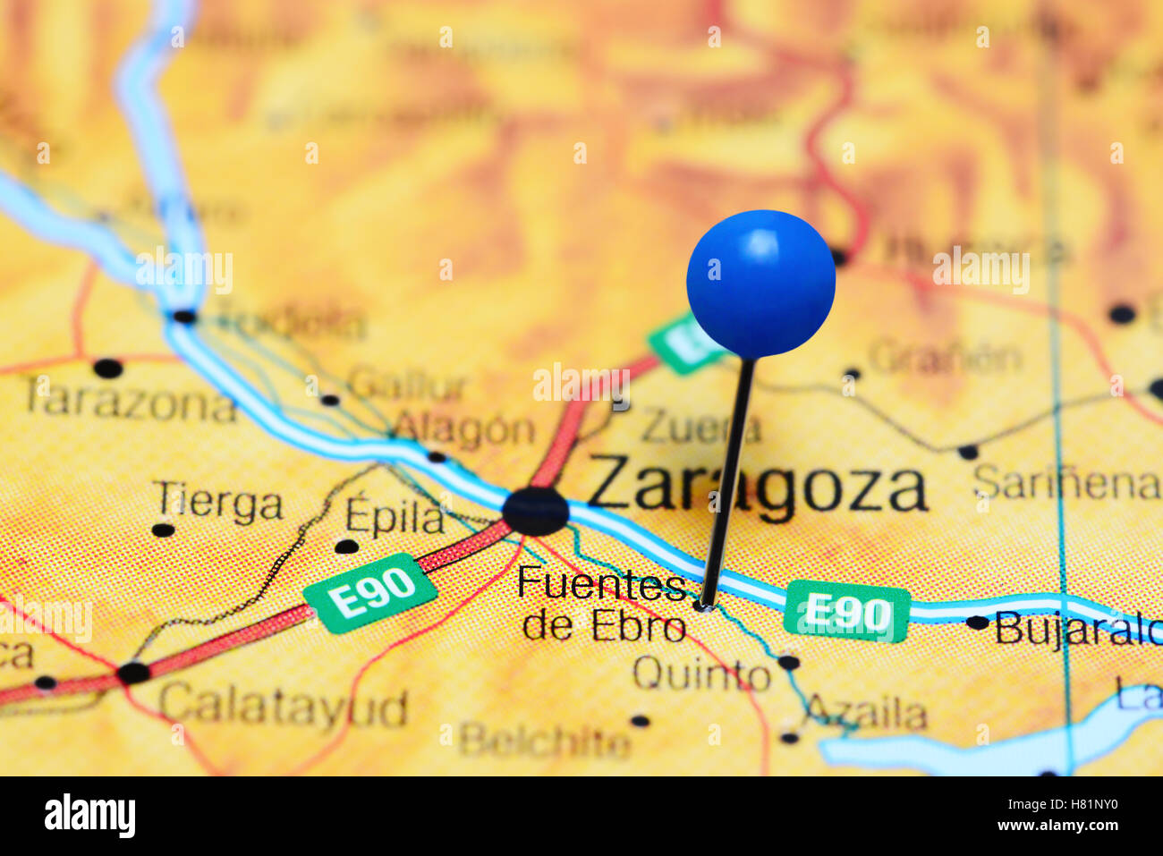Fuentes de Ebro pinned on a map of Spain Stock Photo - Alamy