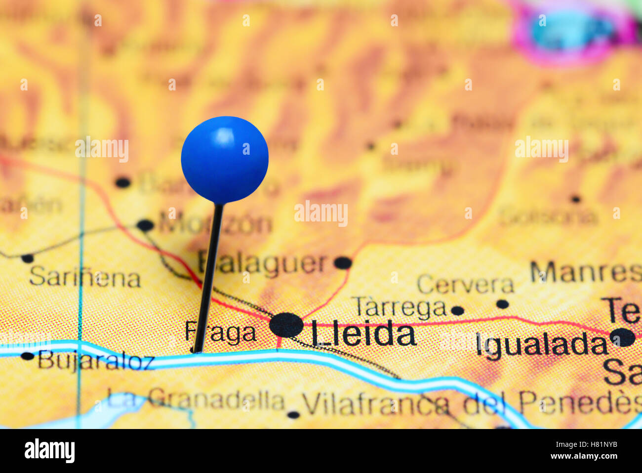 Fraga pinned on a map of Spain Stock Photo - Alamy