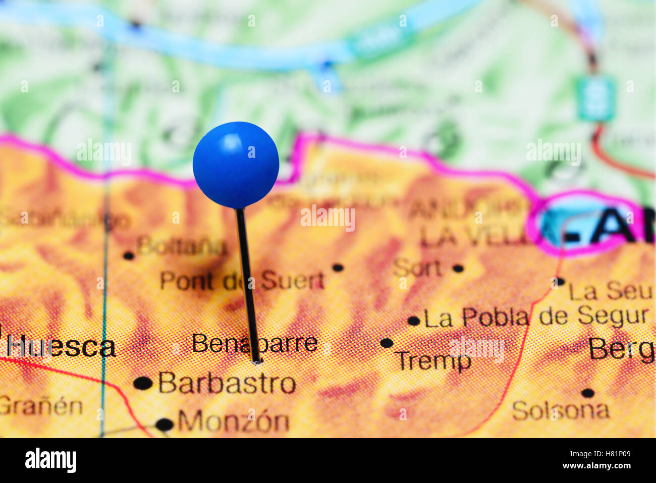 Benabarre pinned on a map of Spain Stock Photo - Alamy