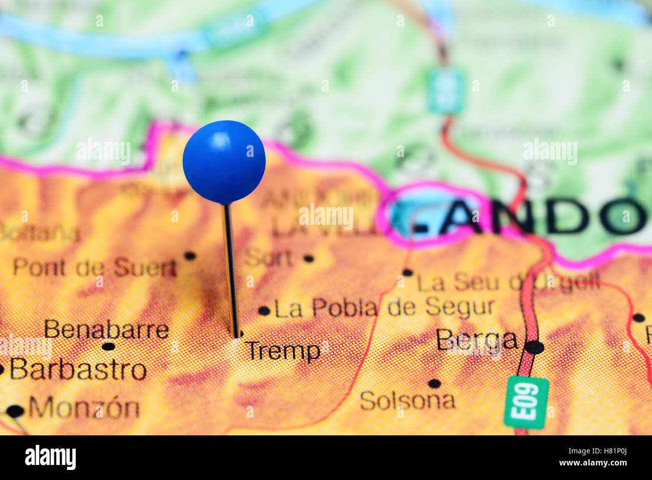 Tremp pinned on a map of Spain Stock Photo - Alamy