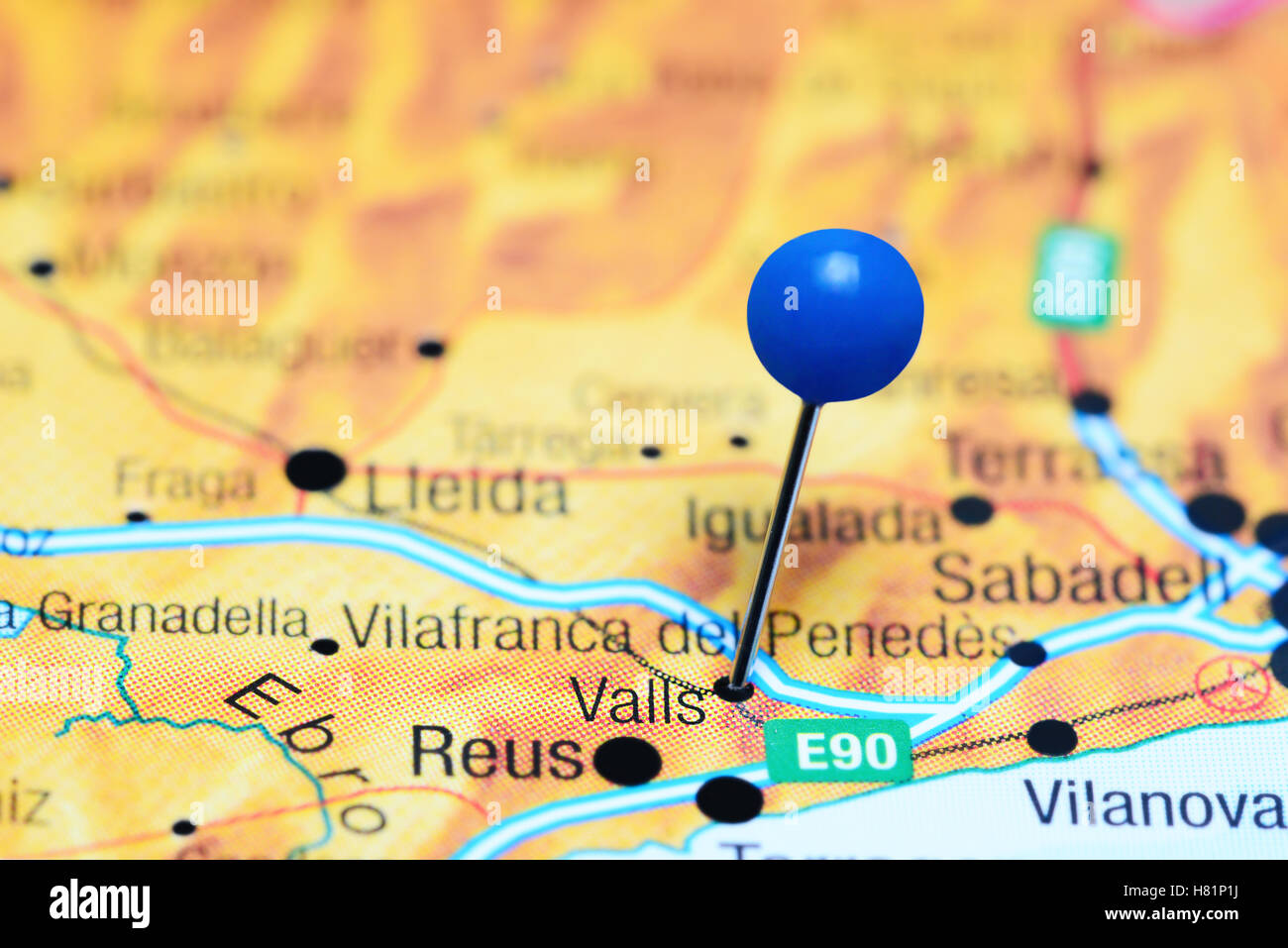 Valls pinned on a map of Spain Stock Photo - Alamy