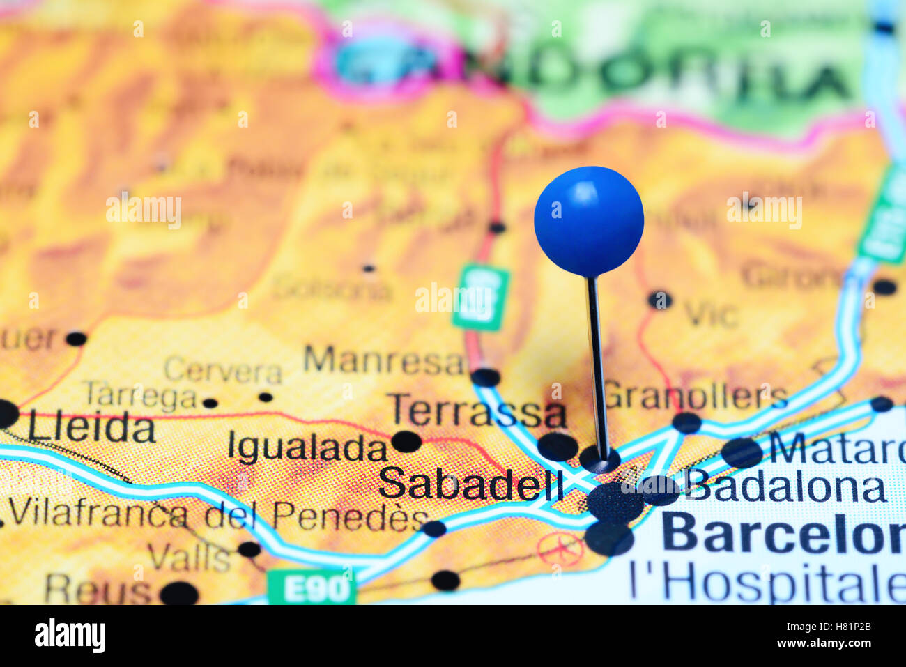 Sabadell pinned on a map of Spain Stock Photo - Alamy
