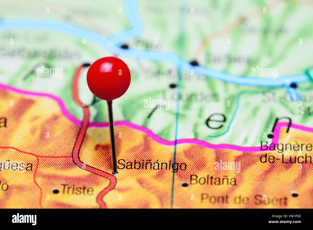 Sabinanigo pinned on a map of Spain Stock Photo - Alamy