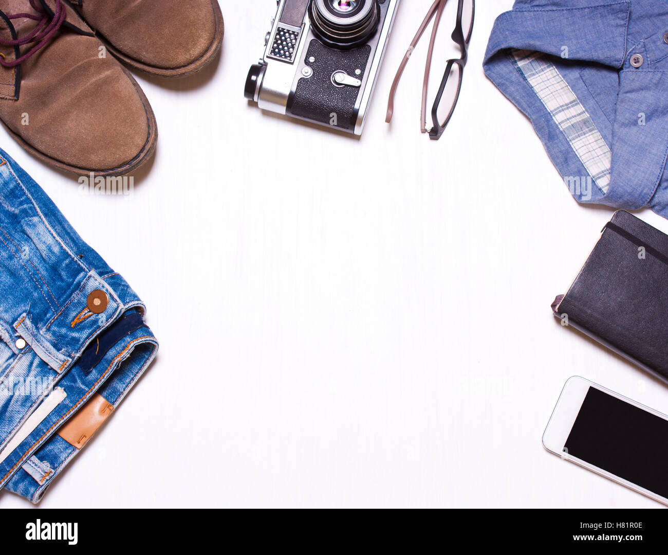 hipster ,men's clothes and accessories.View from above with copy ...