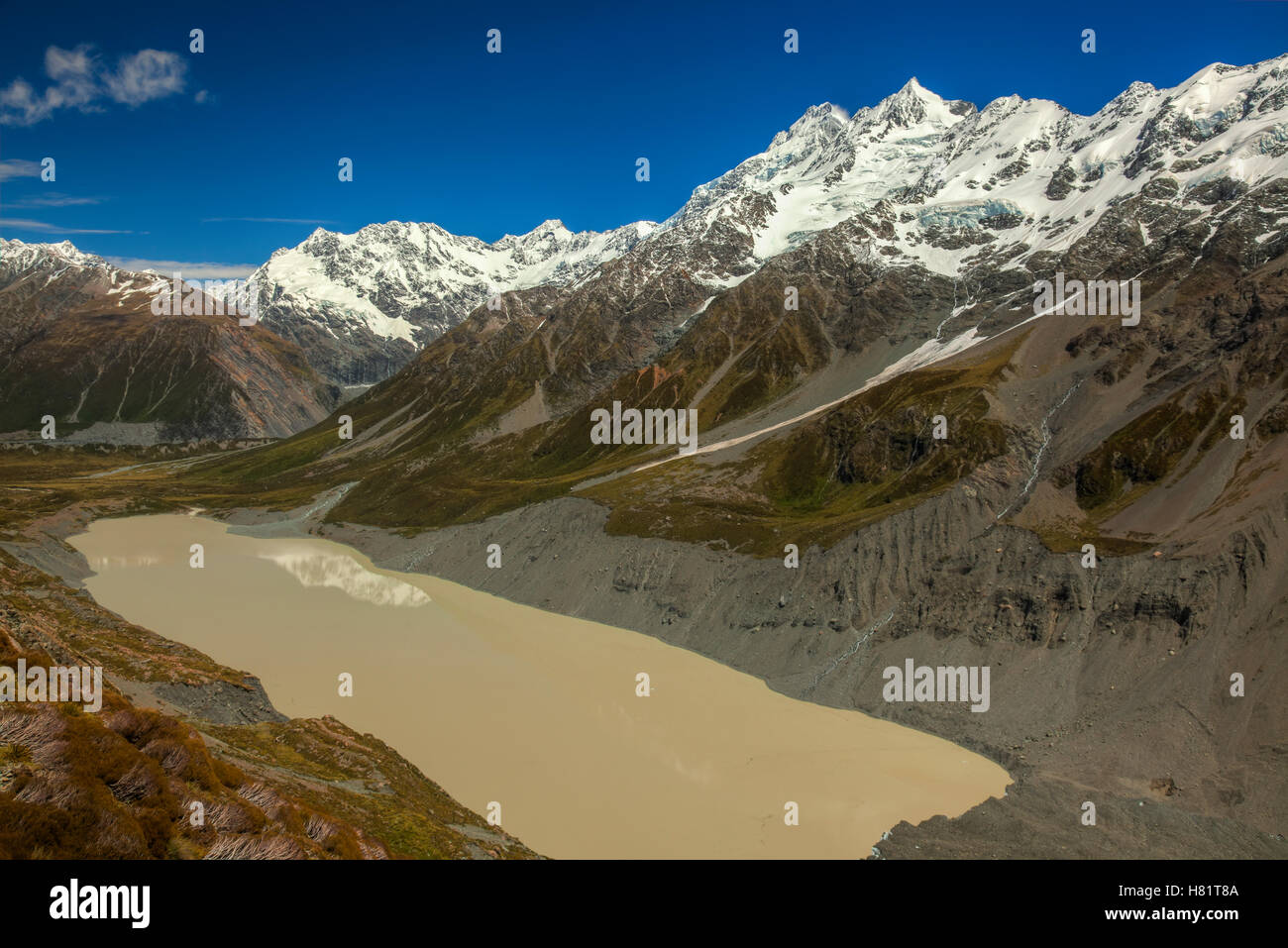 East face of Mount Sefton above Hooker Valley and glacial lake, Mount ...