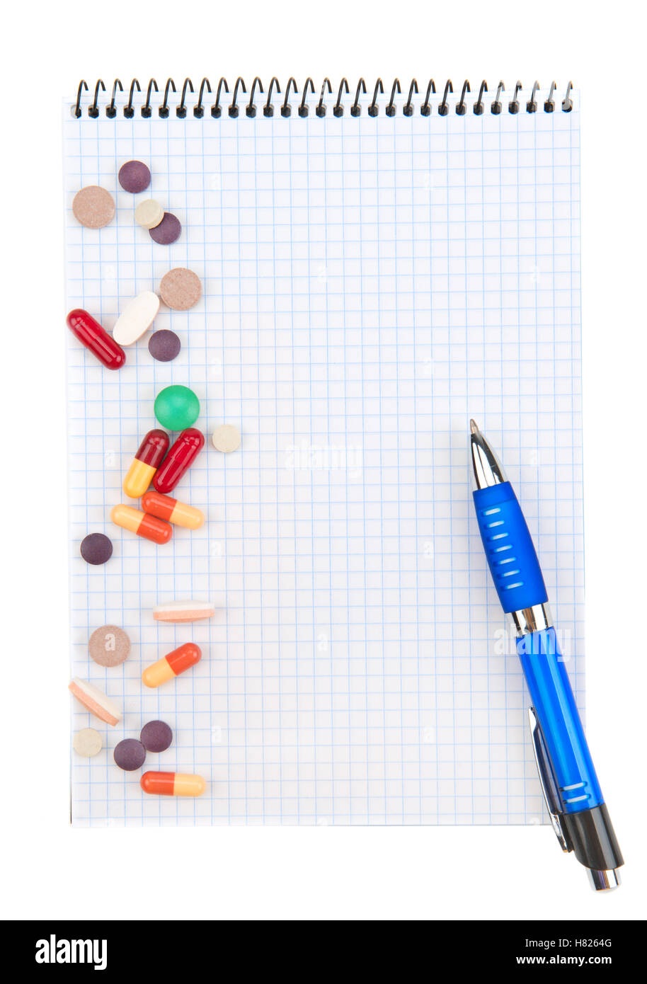 medical prescription, tablet and pen isolated on white background Stock ...