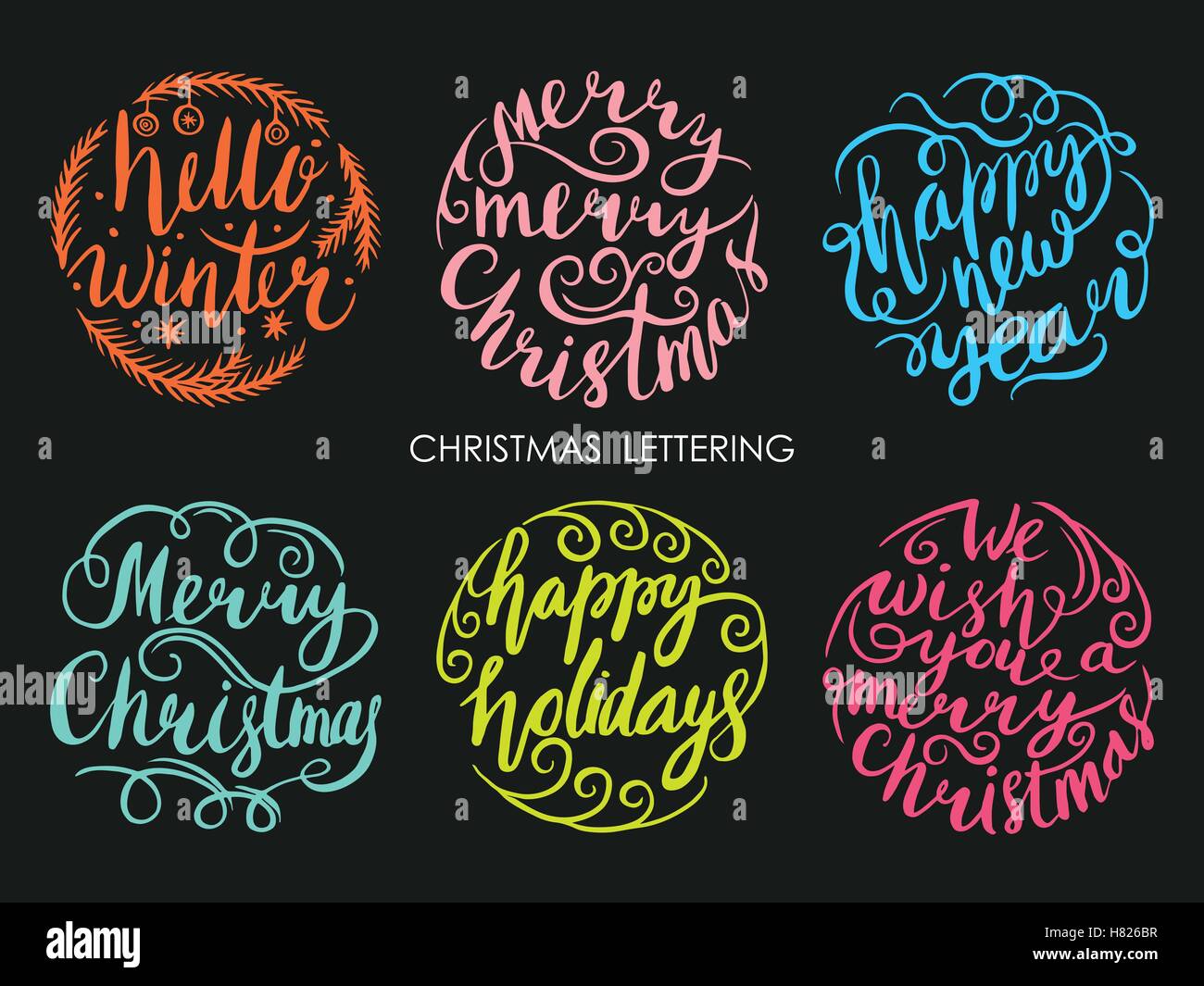Merry Christmas Lettering Design Set. Vector illustration EPS-10 Stock ...