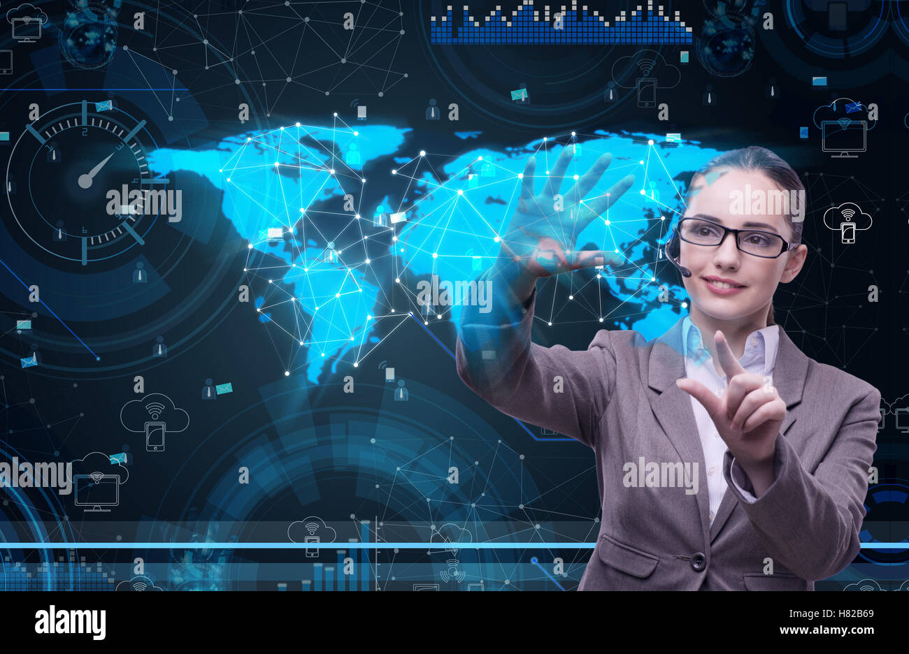 Woman in social data management concept Stock Photo - Alamy