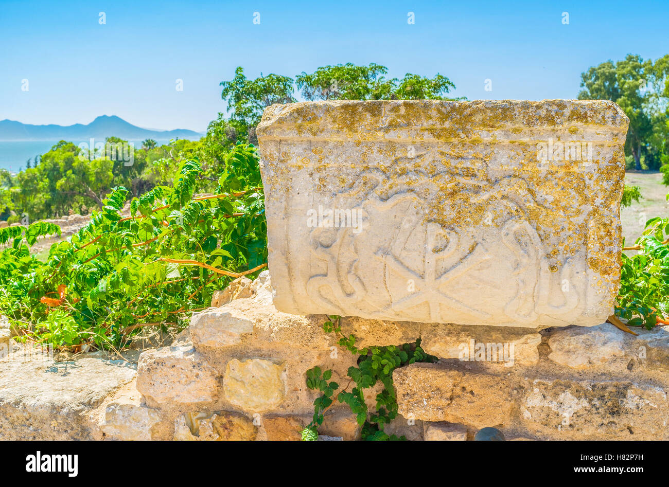 The marble stone with the emblem of Emperor Constantine the Great ...