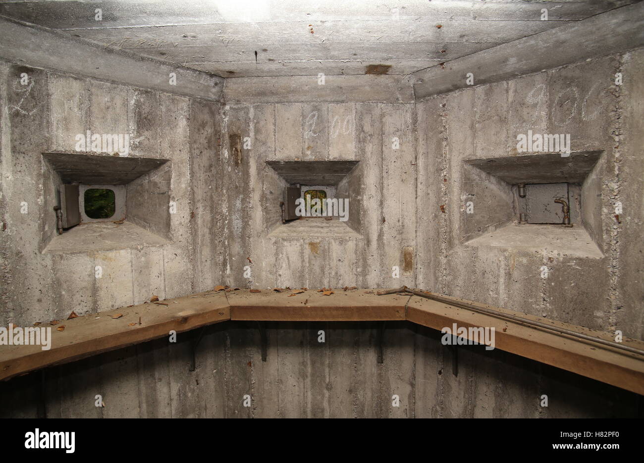 Wide angle shot of a small room in Fulunaes bunker in Sweden Stock ...