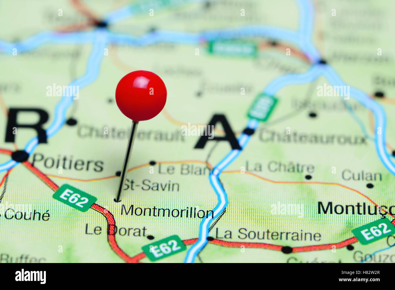 Montmorillon pinned on a map of France Stock Photo - Alamy