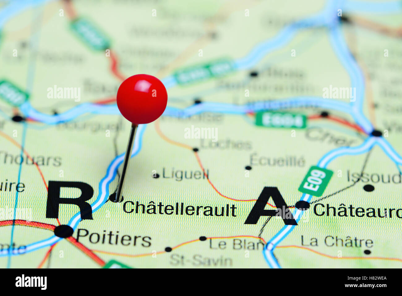 Chatellerault pinned on a map of France Stock Photo - Alamy