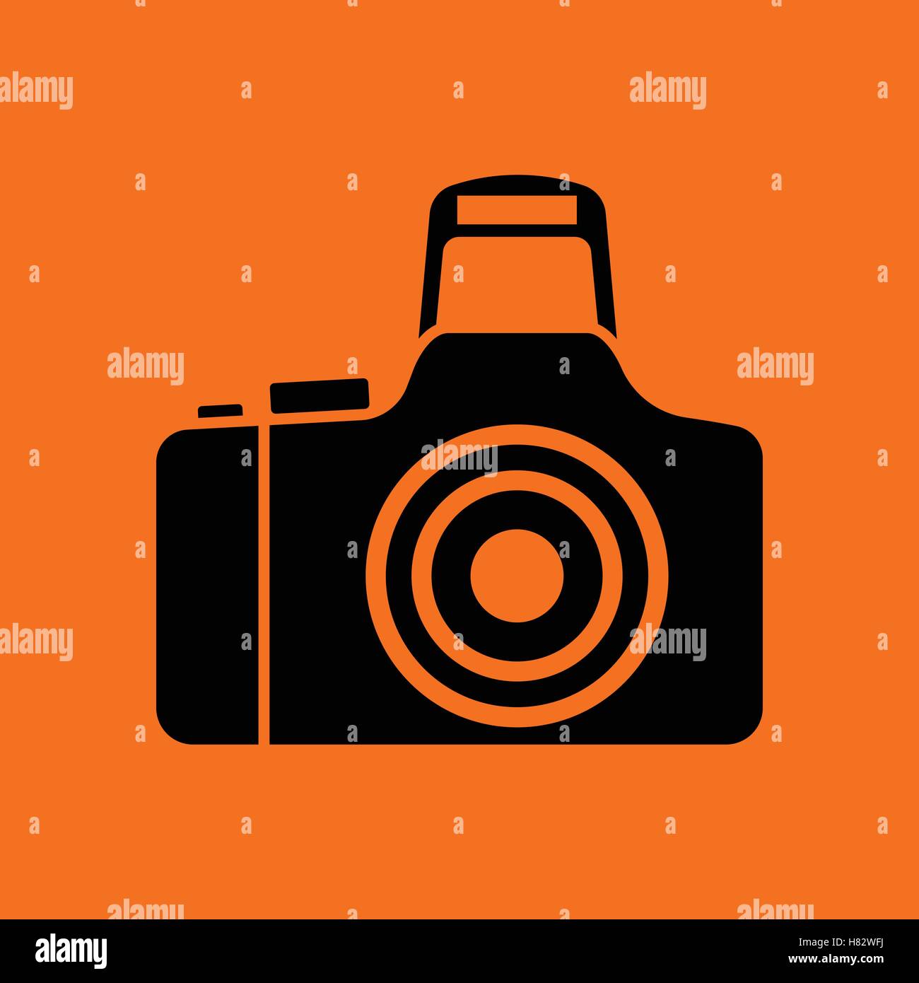 Photo camera icon. Orange background with black. Vector illustration ...