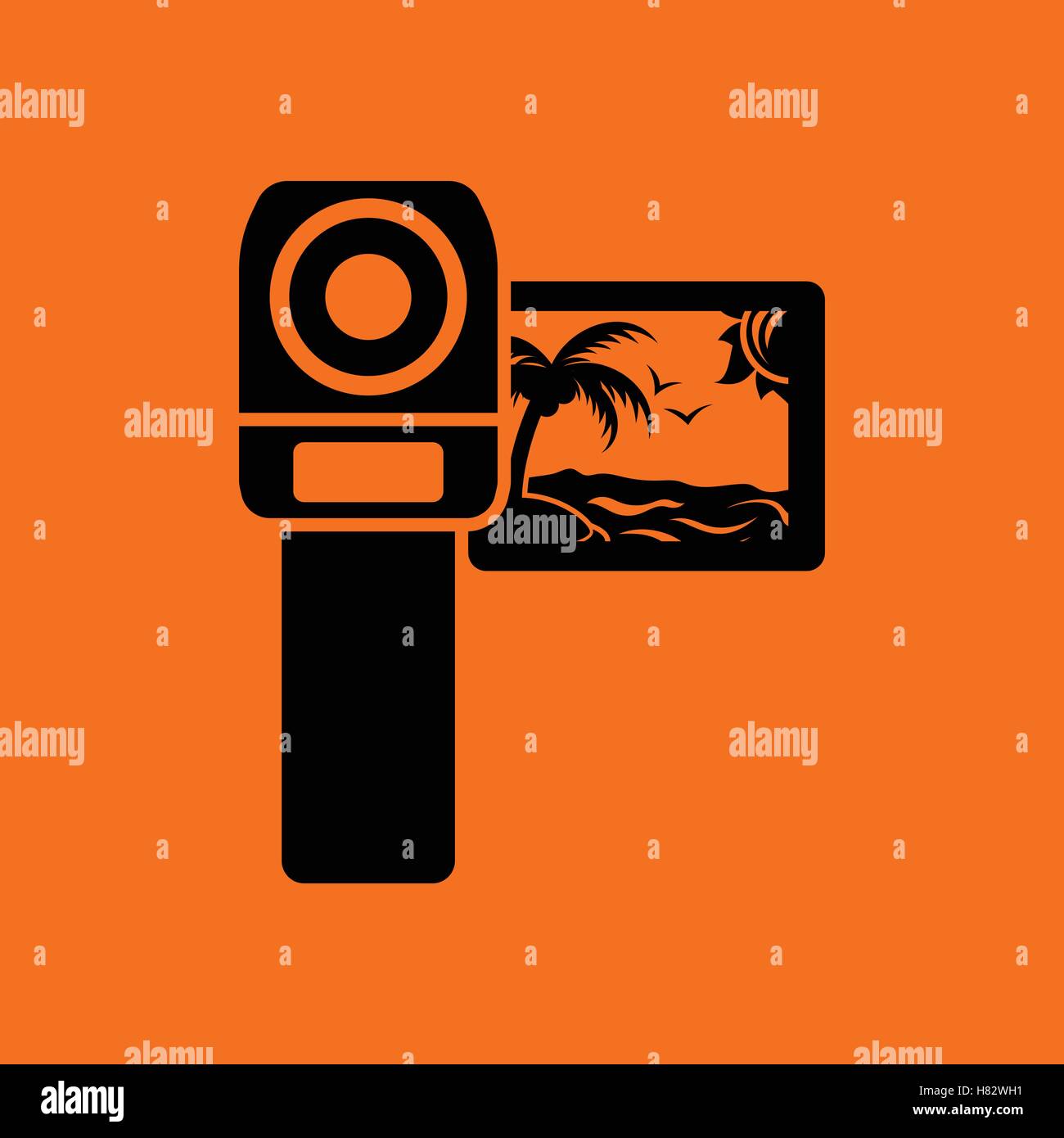 Video camera icon. Orange background with black. Vector illustration ...
