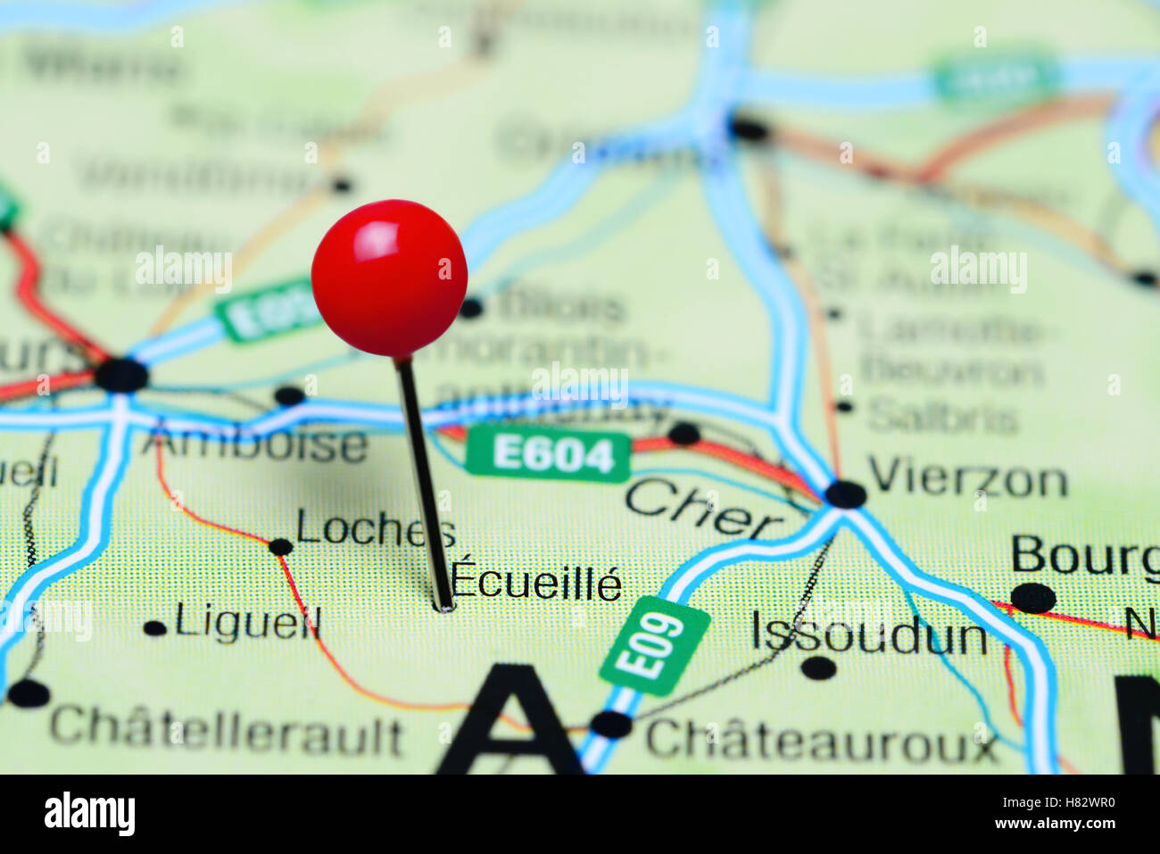 Ecueille pinned on a map of France Stock Photo - Alamy