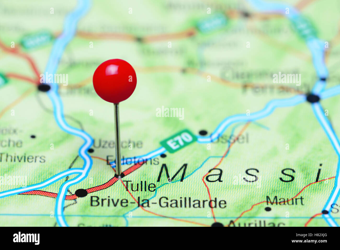 Tulle pinned on a map of France Stock Photo - Alamy