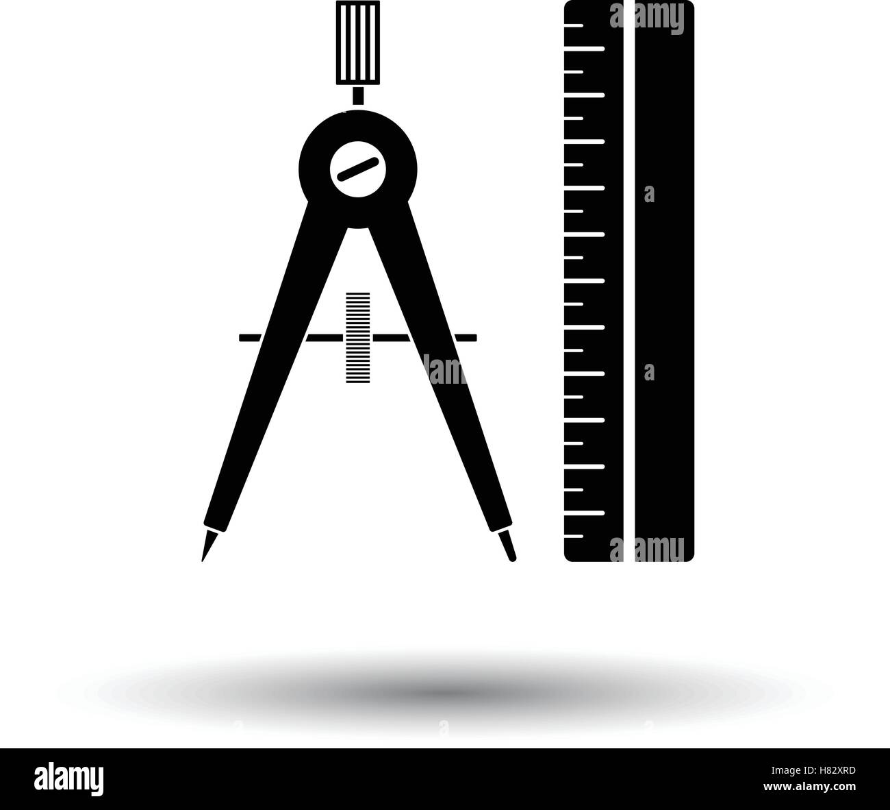 Compasses and scale icon. White background with shadow design. Vector ...