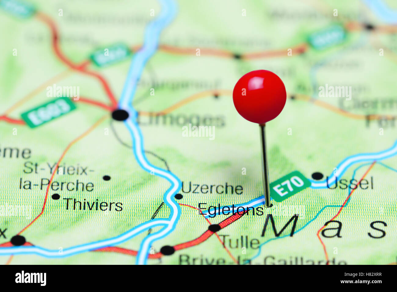 Egletons pinned on a map of France Stock Photo - Alamy