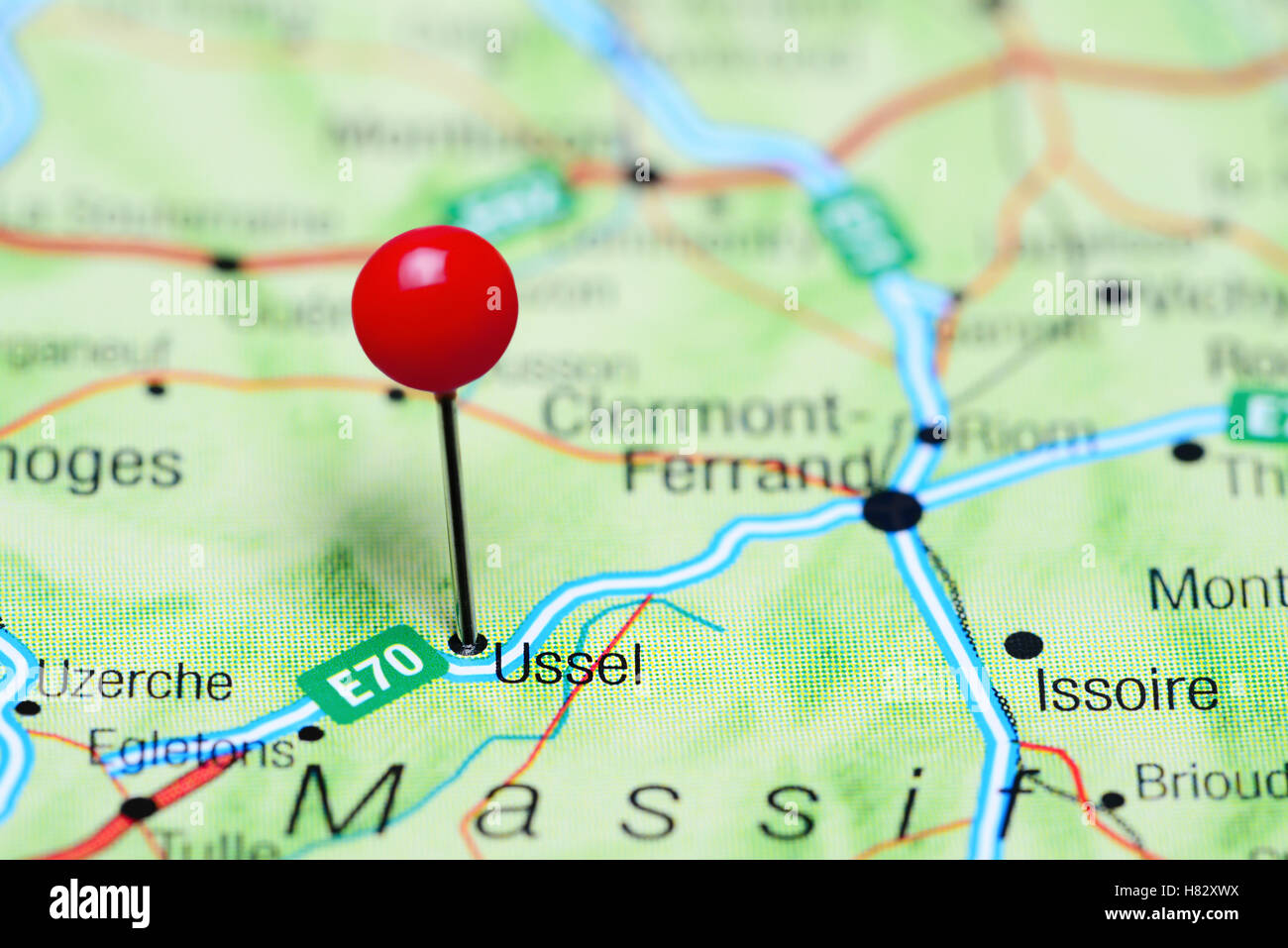 Ussel pinned on a map of France Stock Photo - Alamy