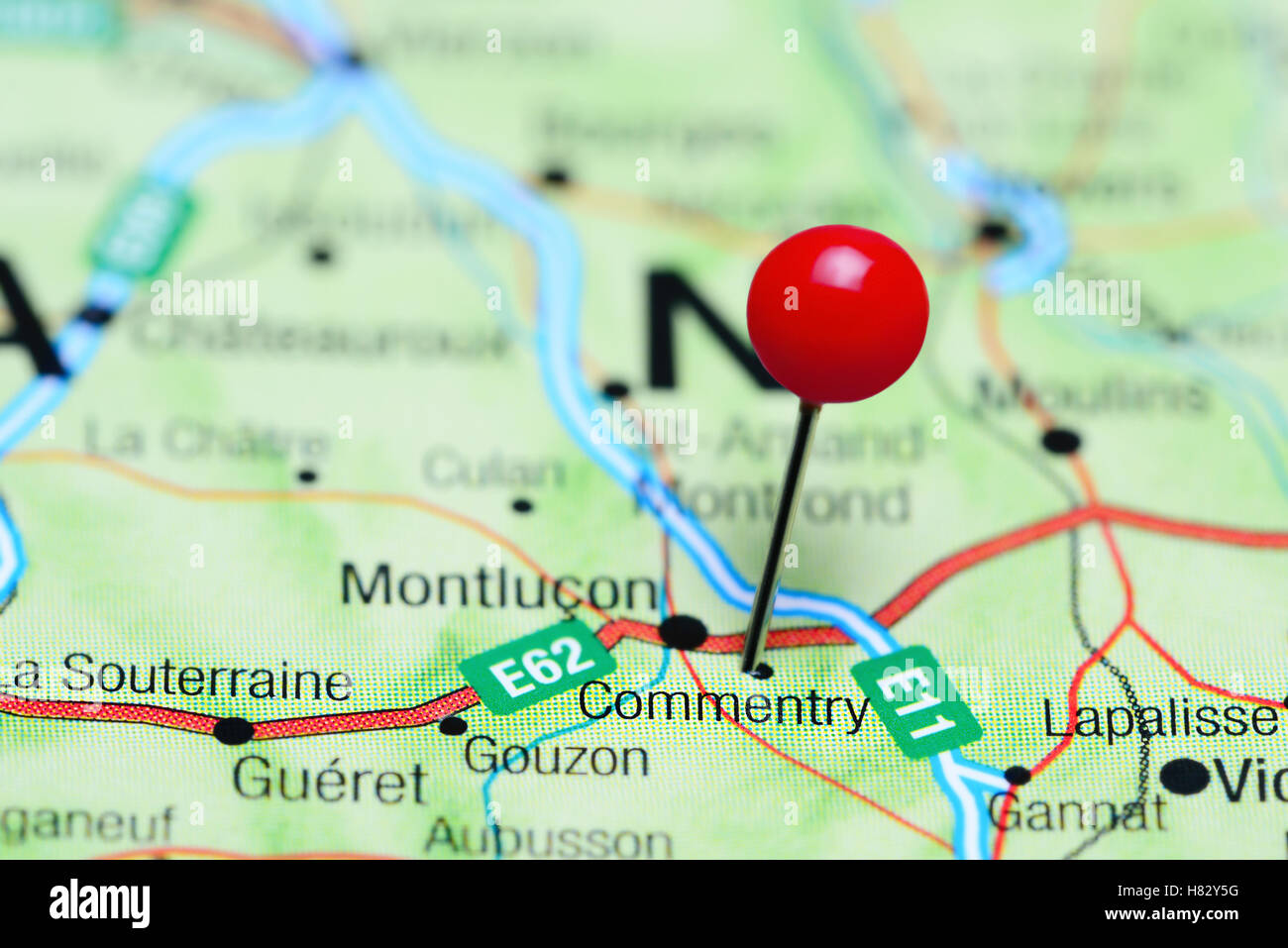 Commentry pinned on a map of France Stock Photo - Alamy
