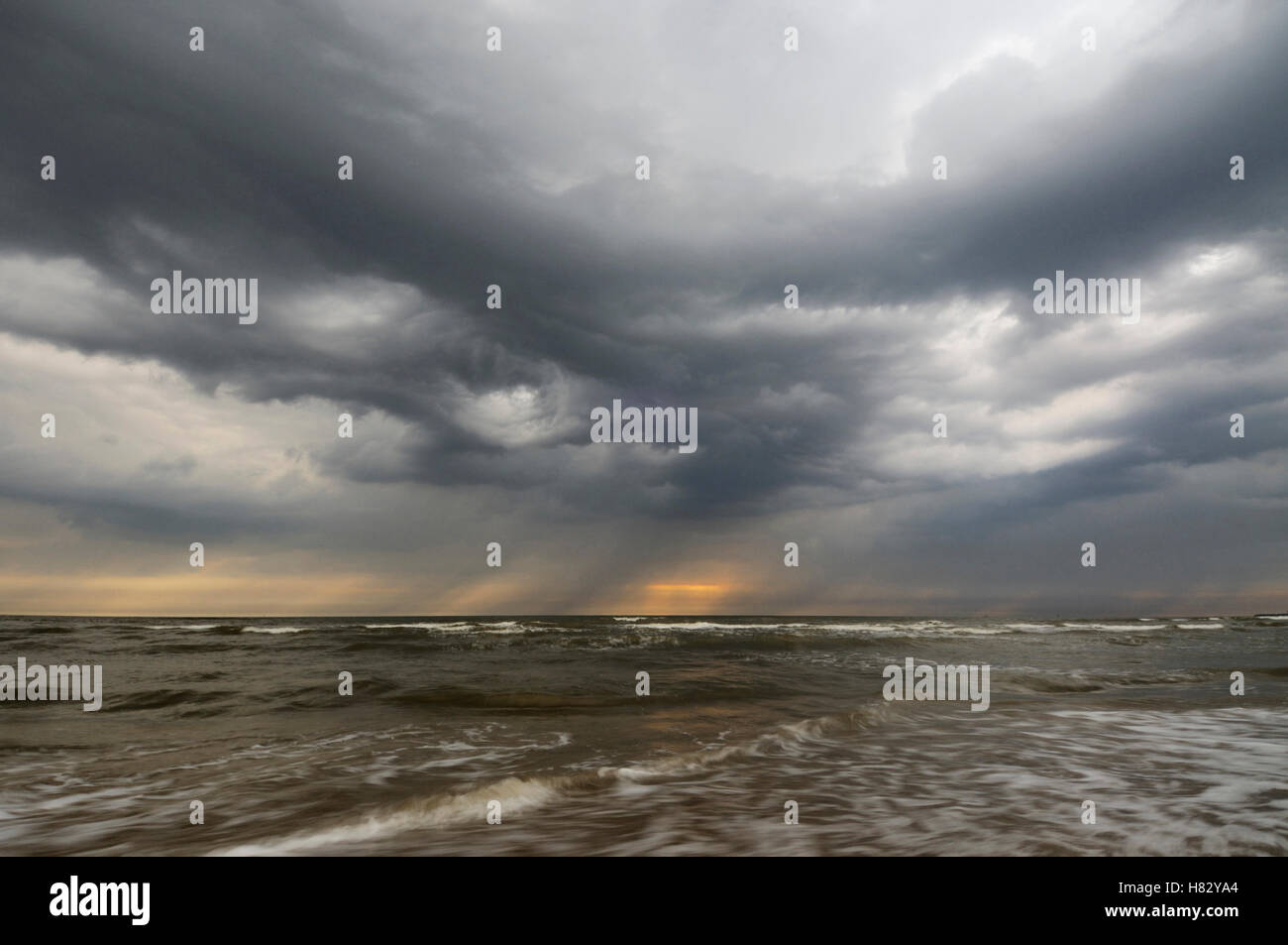 Dark storm clouds and rain over ocean, IJmuiden, Netherlands Stock ...