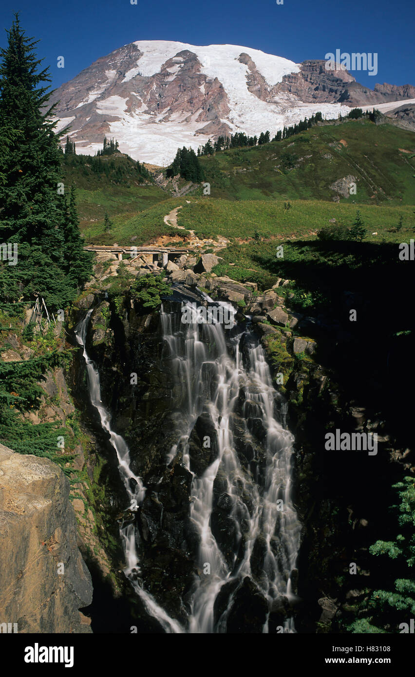 Myrtle Falls and Mount Rainier, Mount Rainier National Park, Washington ...