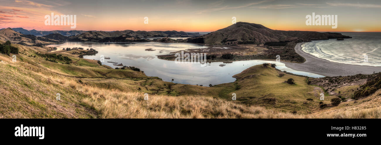 Hooper's Inlet and Cape Saunders at dawn seen from Sandymount, Otago ...