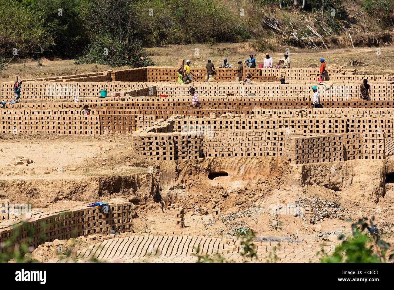 People manufacturing bricks, Fianarantsoa Province, Madagascar Stock ...