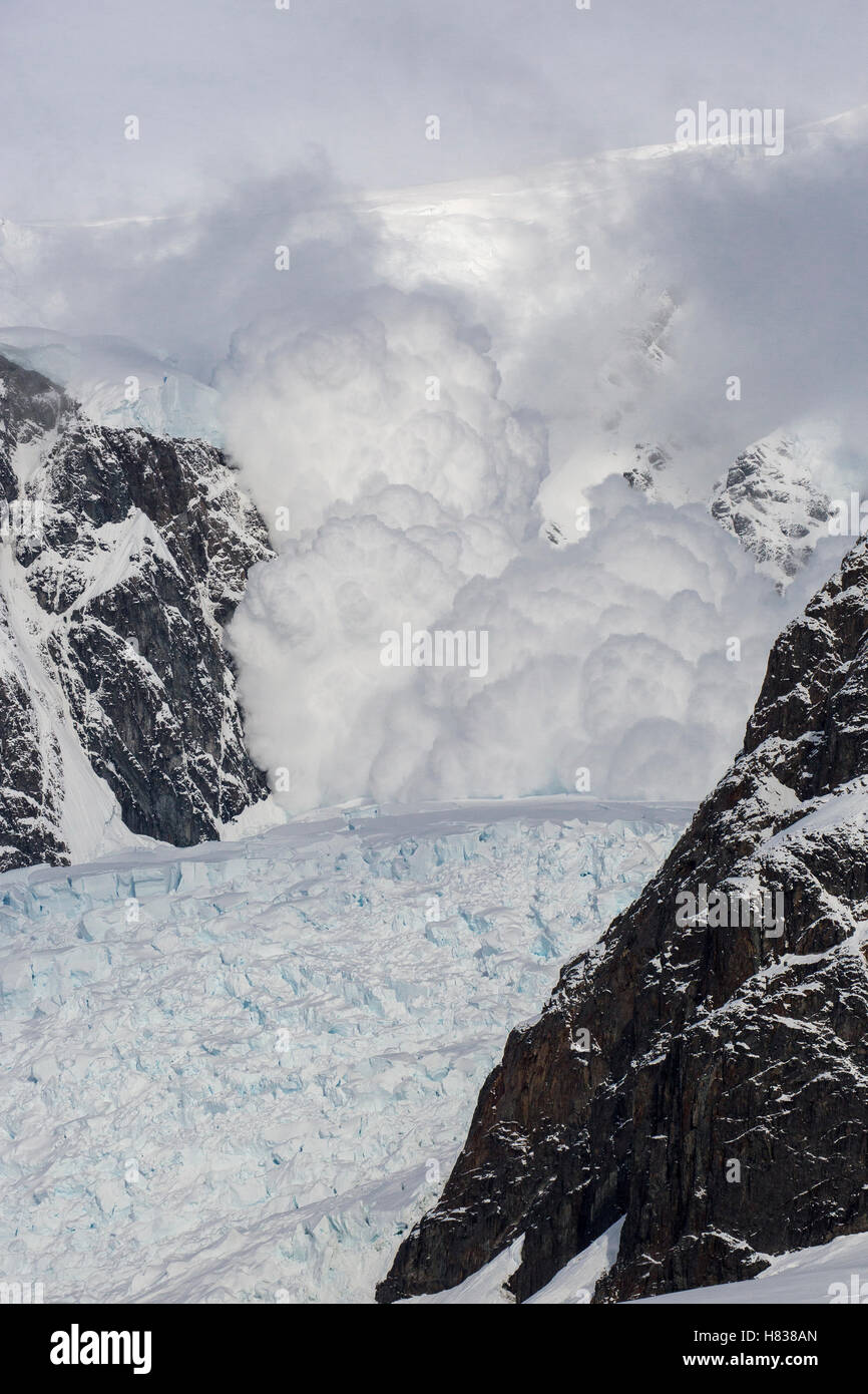 Avalanche rolling down mountain, Paradise Bay, Antarctic Peninsula ...
