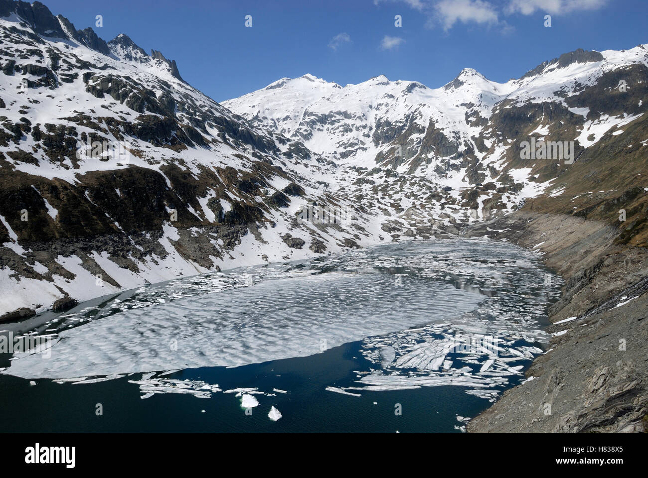 Frozen lake, Gotthard Pass, Alps, Switzerland Stock Photo - Alamy