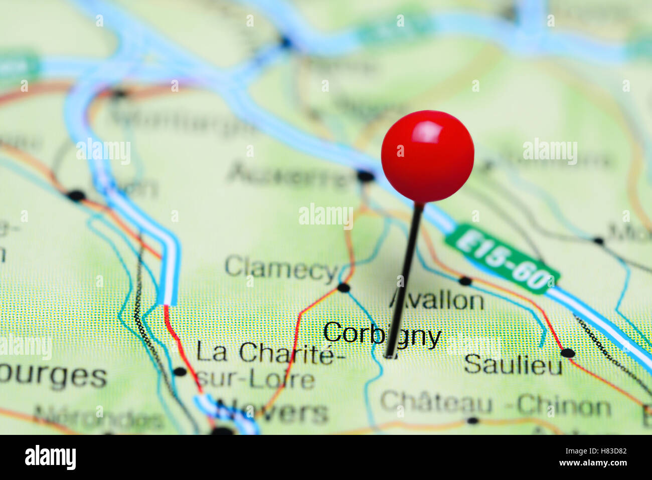 Corbigny pinned on a map of France Stock Photo - Alamy