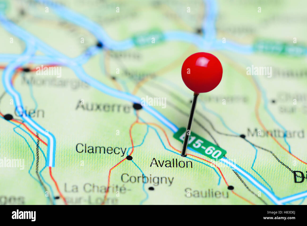 Avallon pinned on a map of France Stock Photo - Alamy