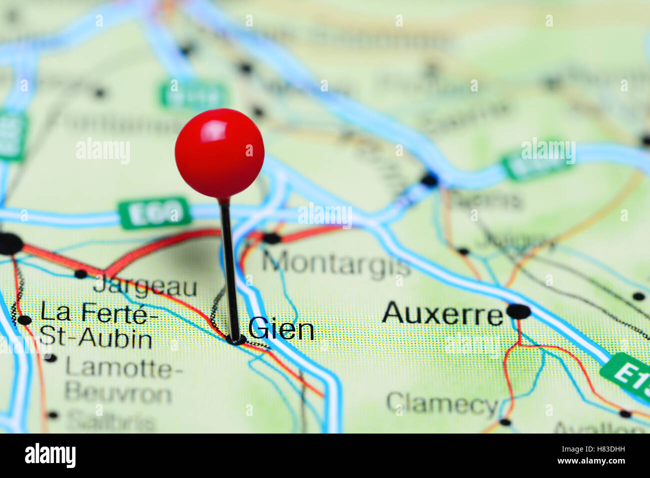 Gien pinned on a map of France Stock Photo - Alamy
