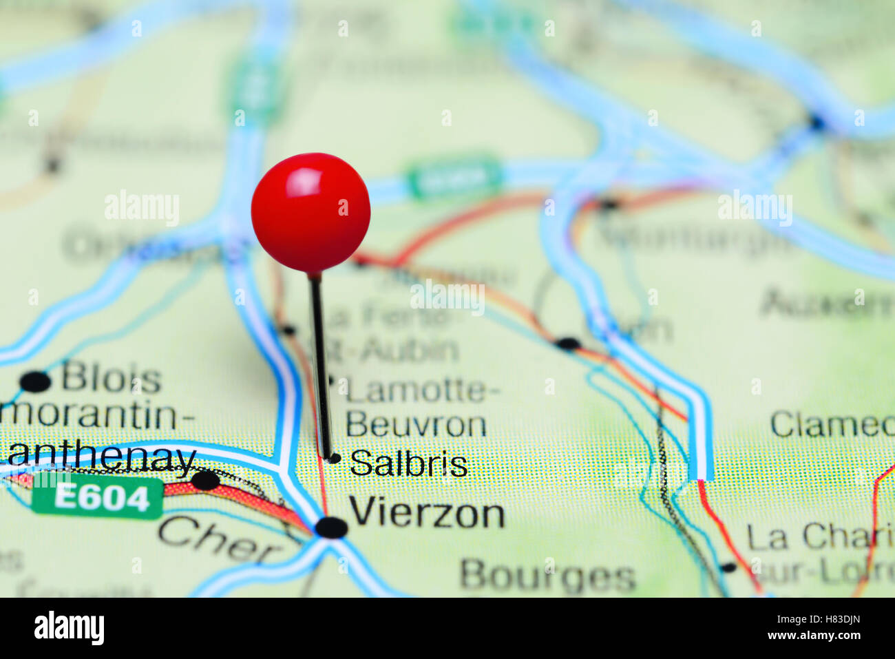 Salbris pinned on a map of France Stock Photo - Alamy