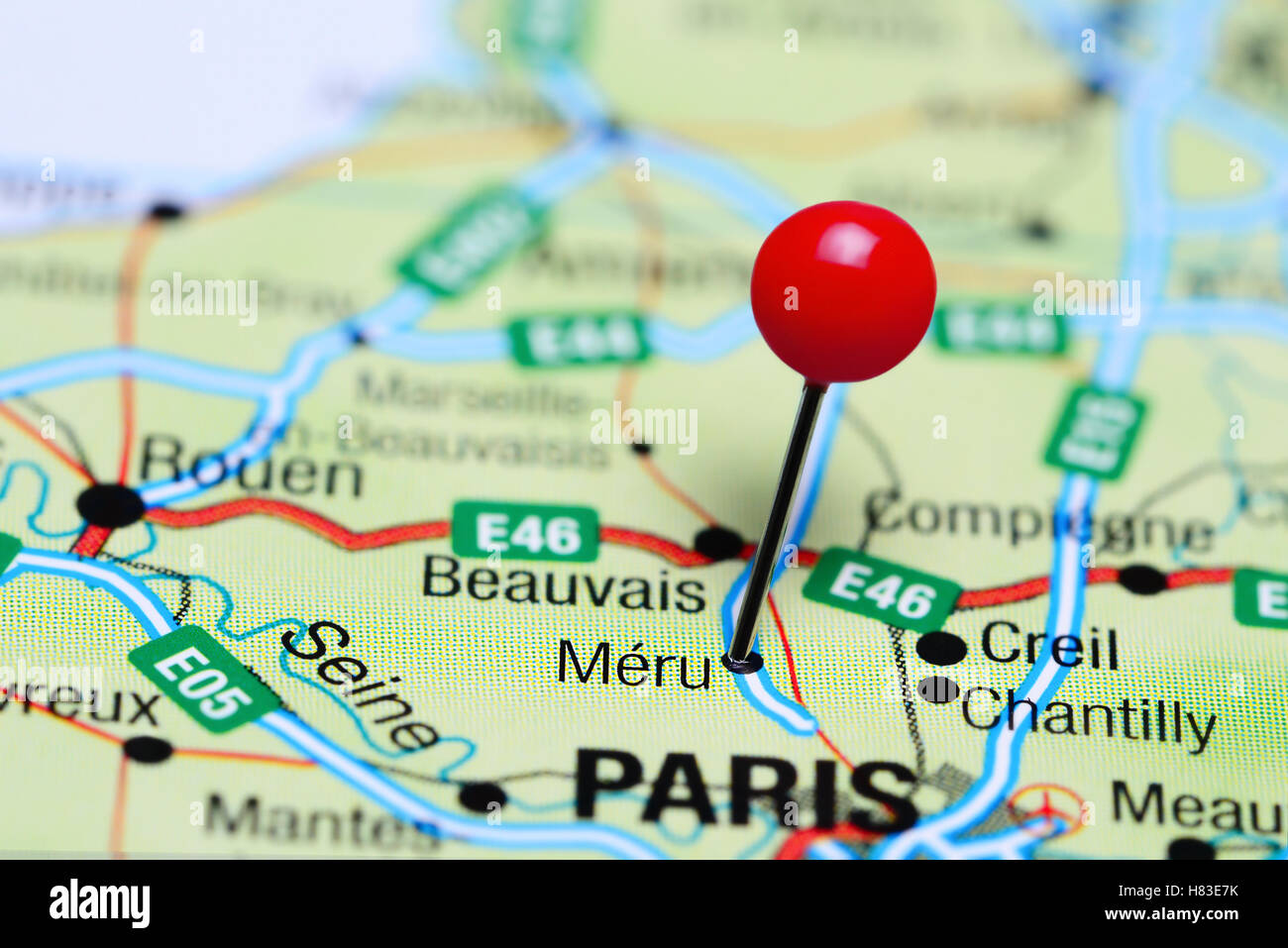 Meru pinned on a map of France Stock Photo - Alamy