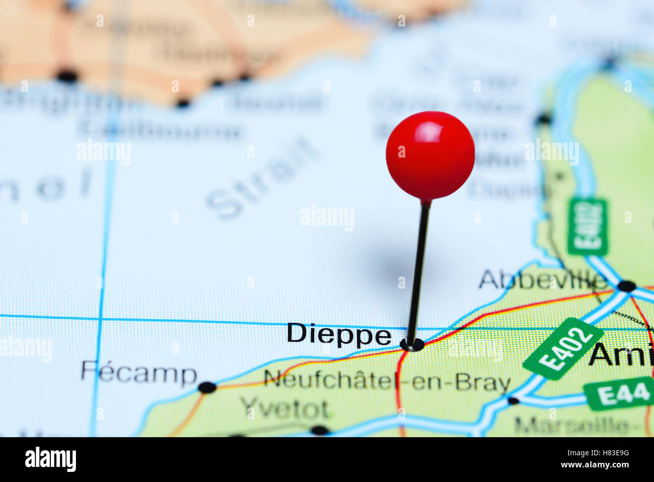 Dieppe pinned on a map of France Stock Photo - Alamy