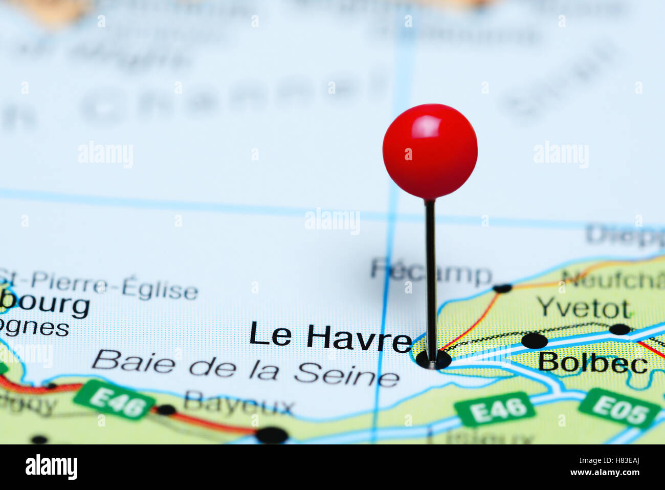 Le Havre pinned on a map of France Stock Photo - Alamy