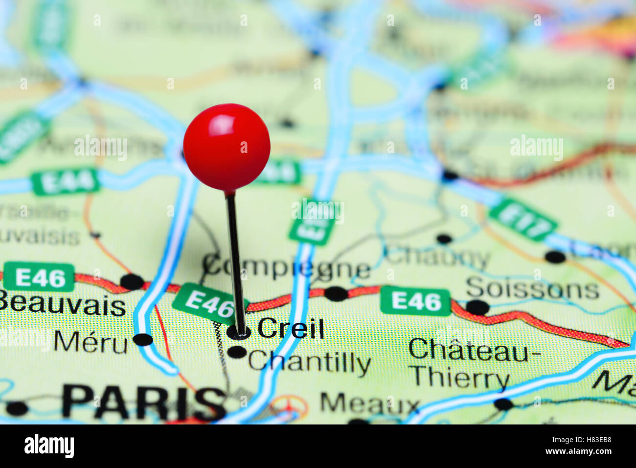 Creil pinned on a map of France Stock Photo - Alamy