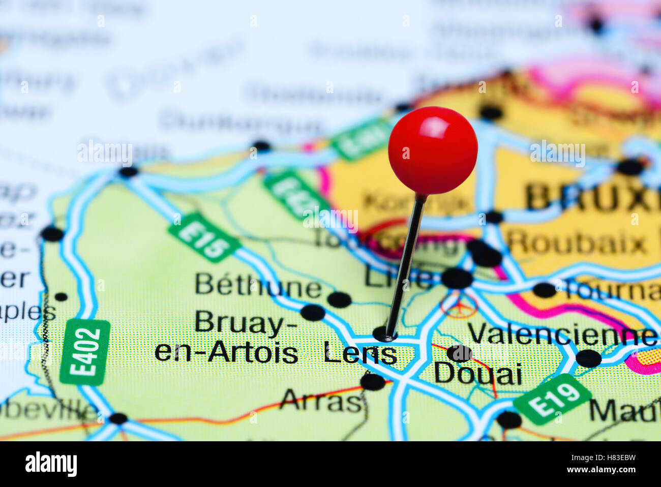 Lens pinned on a map of France Stock Photo - Alamy