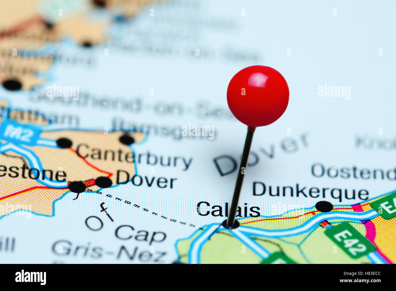 Calais pinned on a map of France Stock Photo - Alamy