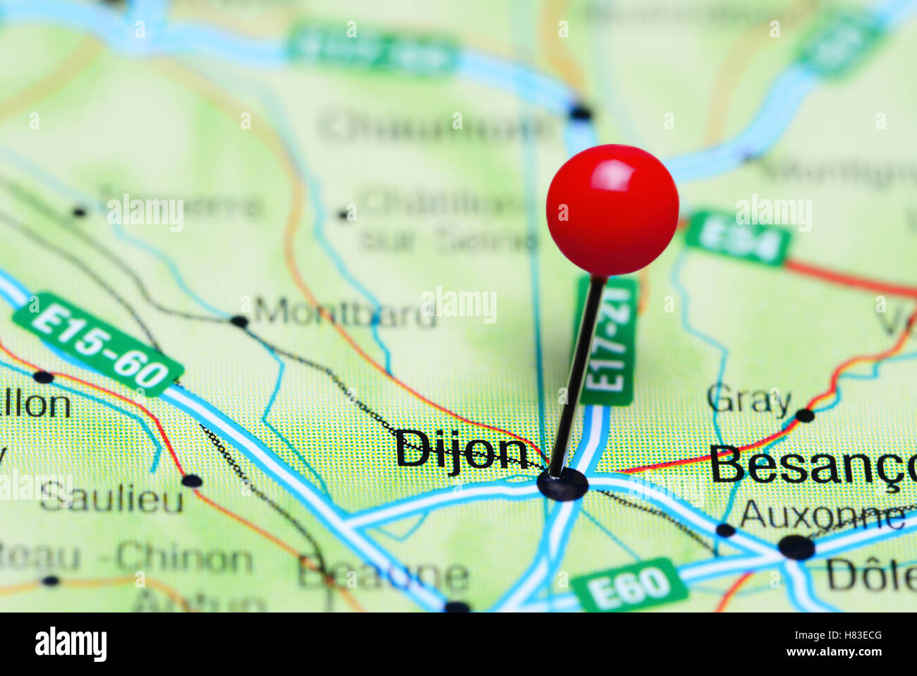 Dijon pinned on a map of France Stock Photo - Alamy