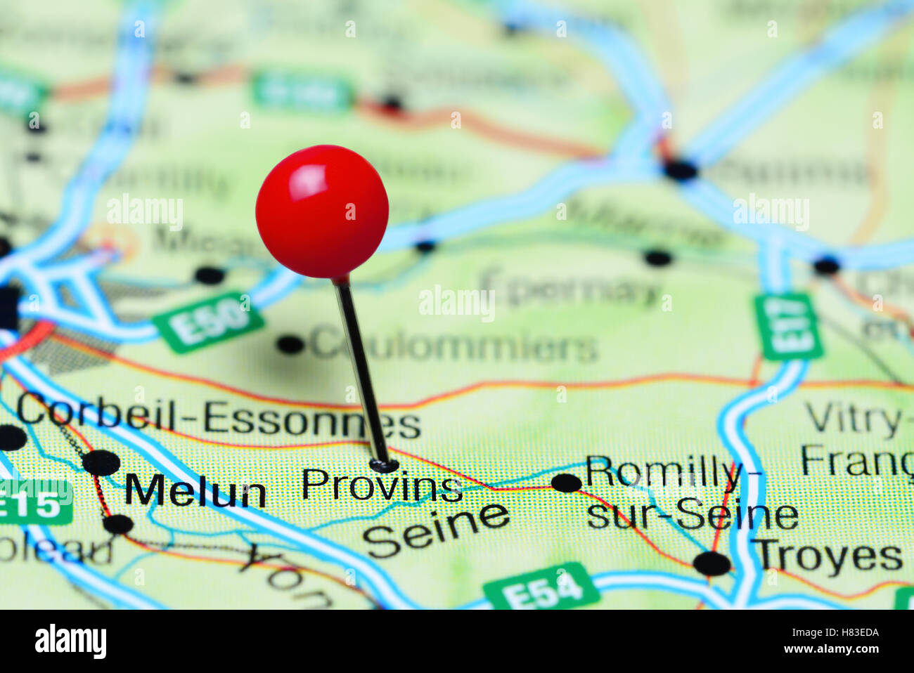 Provins pinned on a map of France Stock Photo - Alamy