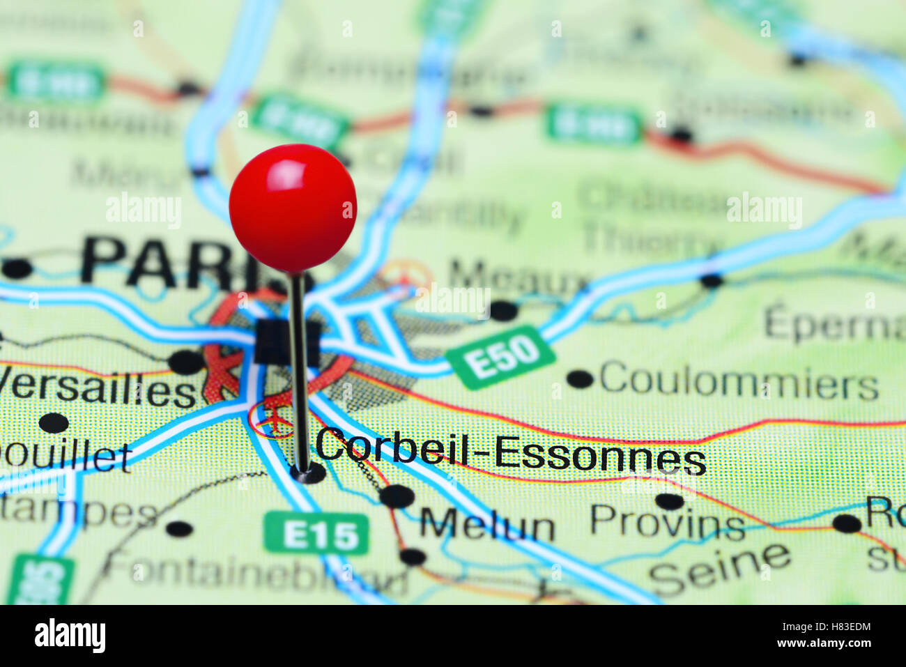 Corbeil-Essonnes pinned on a map of France Stock Photo - Alamy