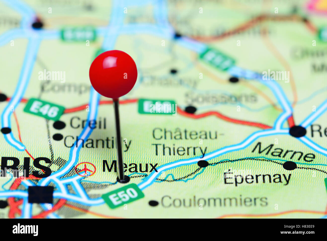 Meaux pinned on a map of France Stock Photo - Alamy