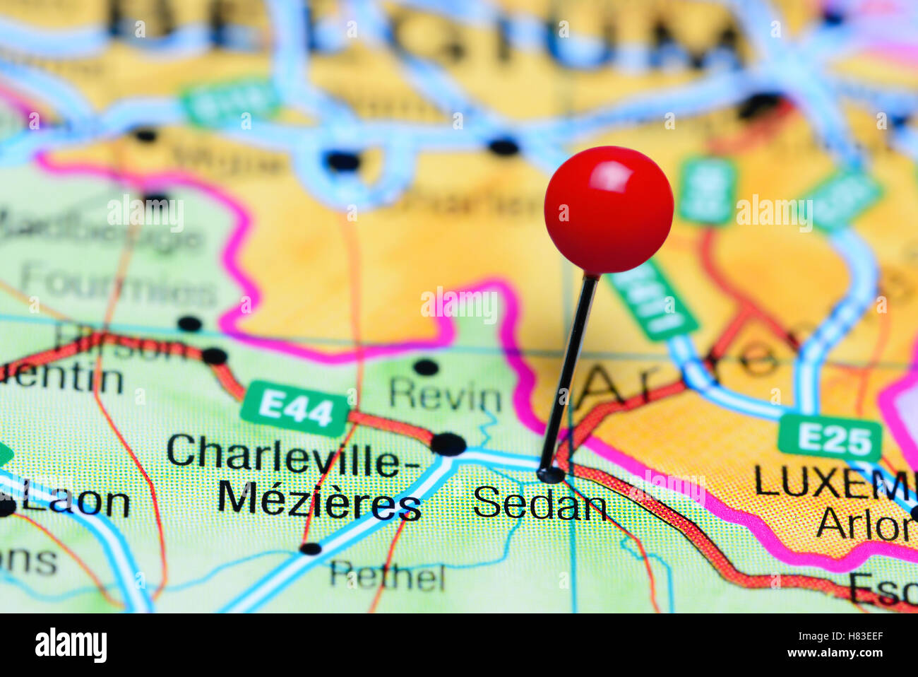 Sedan pinned on a map of France Stock Photo - Alamy