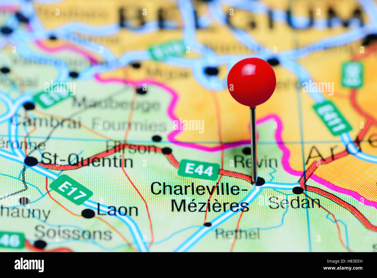 Charleville-Mezieres pinned on a map of France Stock Photo - Alamy