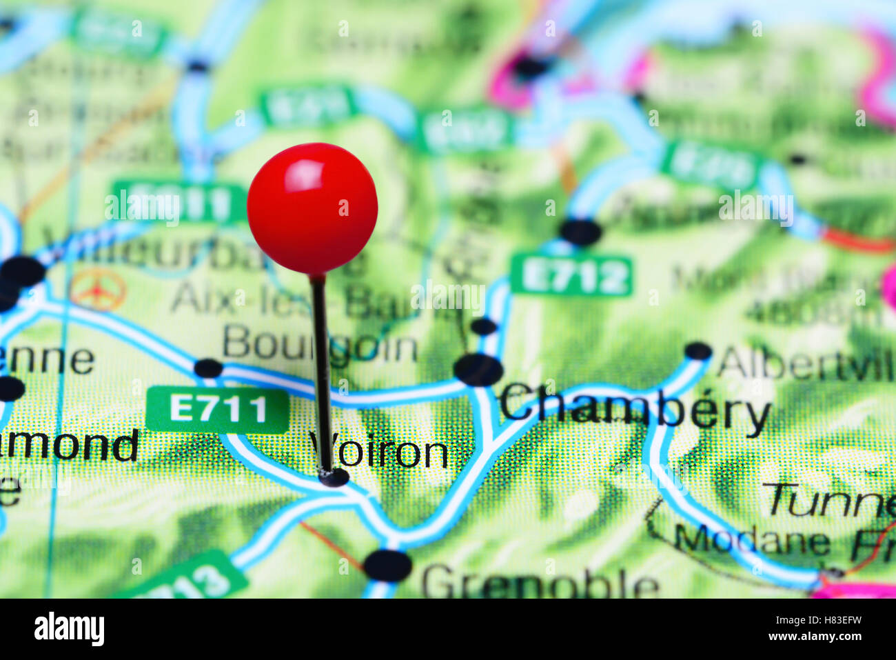 Voiron pinned on a map of France Stock Photo - Alamy