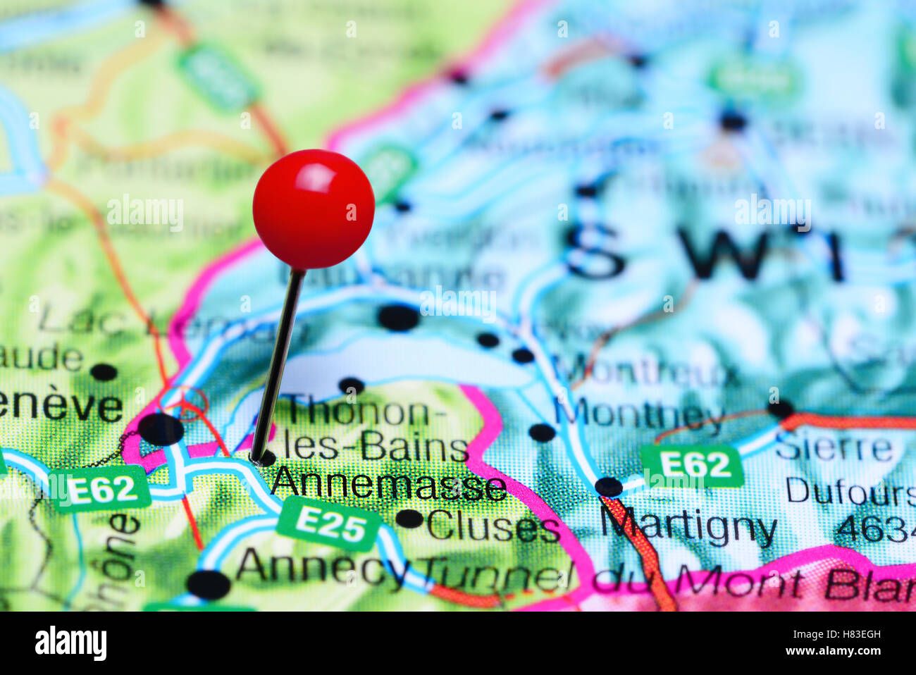 Annemasse pinned on a map of France Stock Photo - Alamy