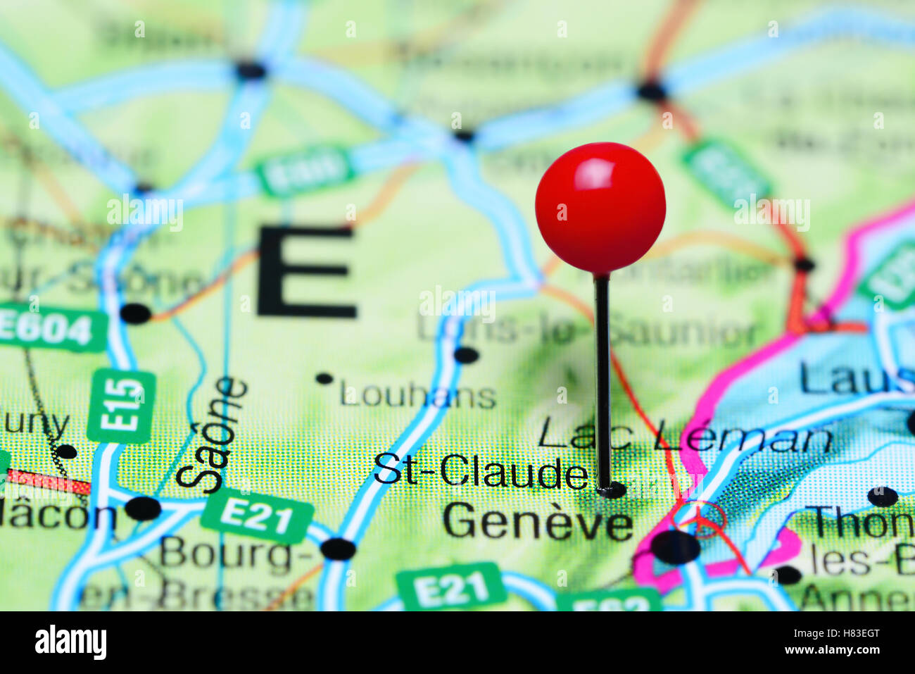 St-Claude pinned on a map of France Stock Photo - Alamy